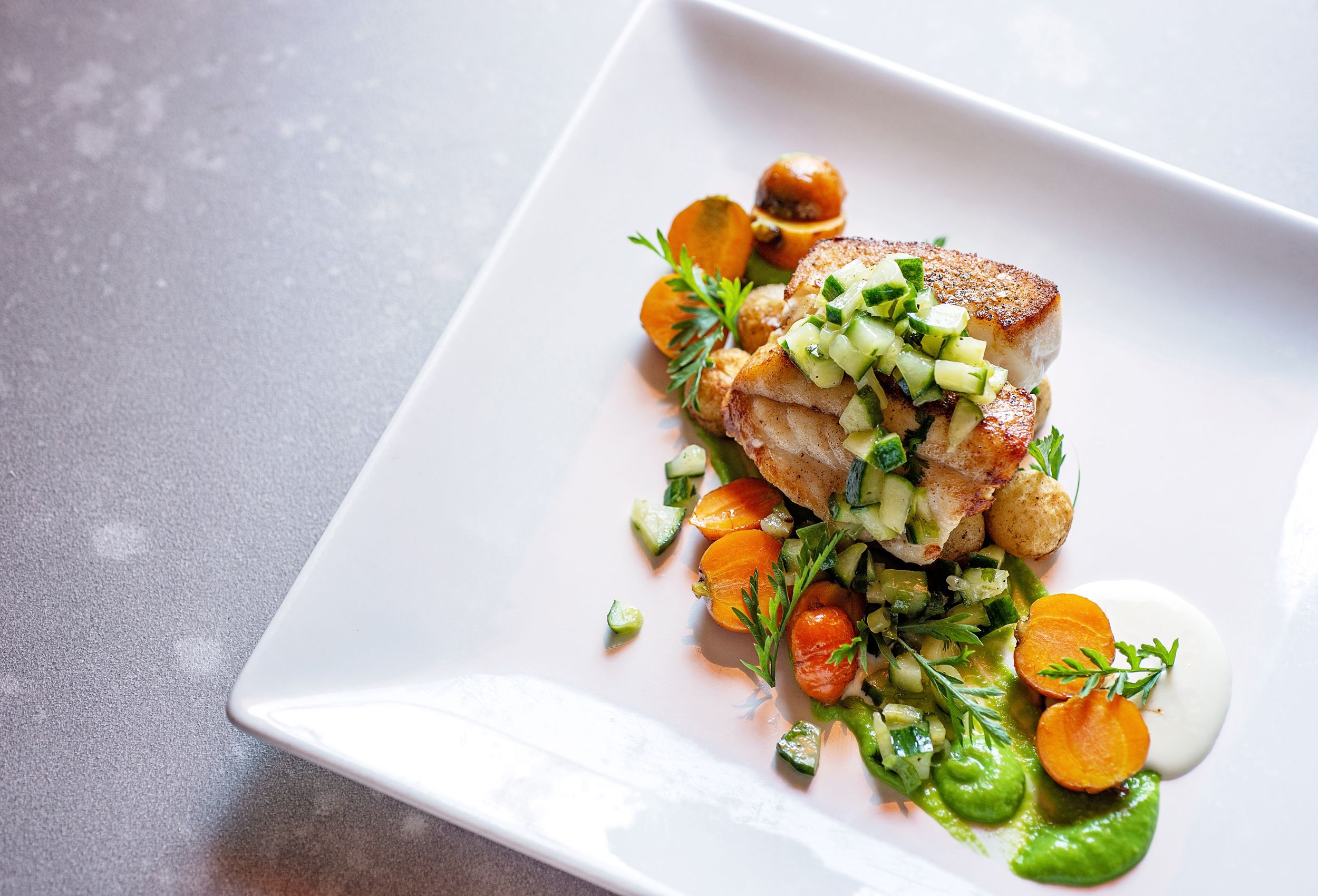 Pan-seared Lingcod with Sous Vide Honey Carrots, Parisienne Potatoes ...